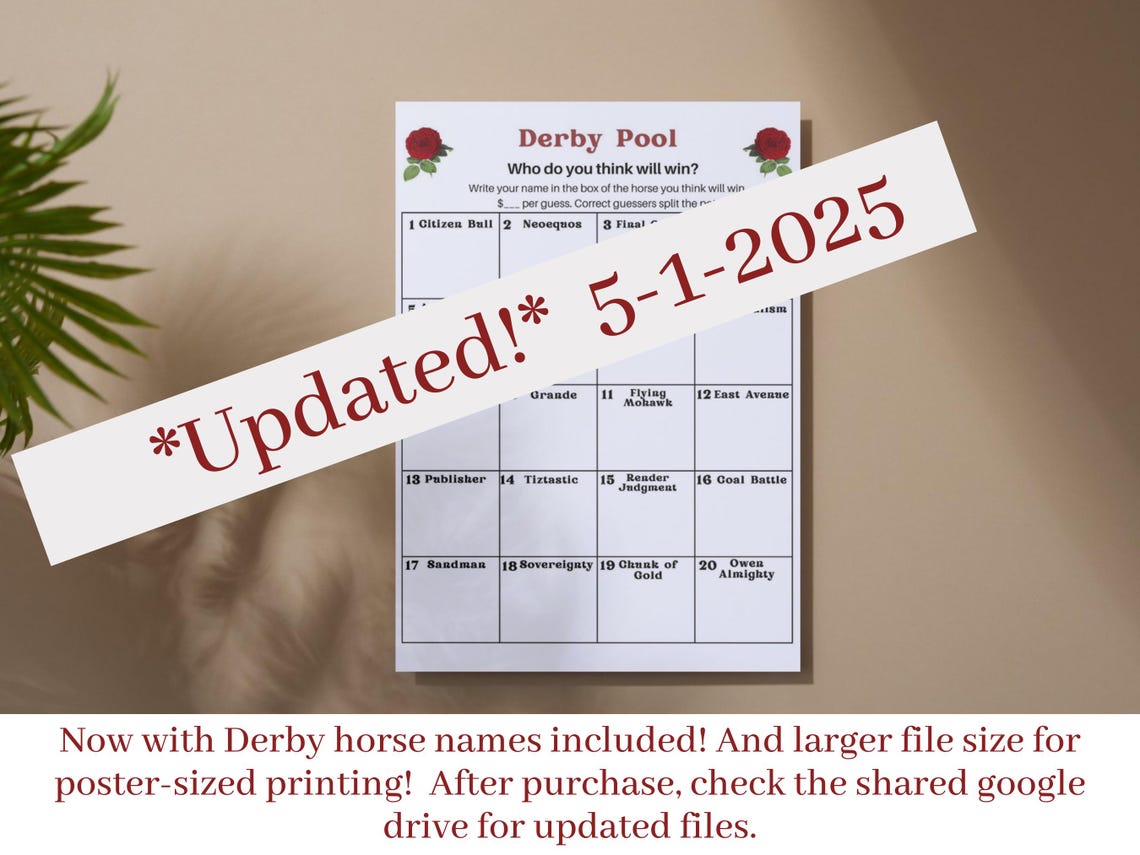Derby Party Betting Game, Kentucky Horse Derby Pool, Printable Betting ...