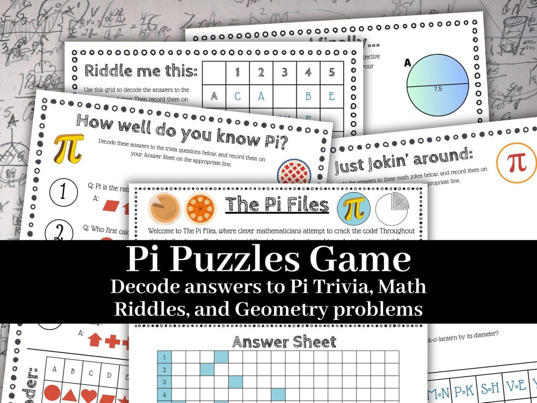 Math Puzzle Game Classroom Pi Activity, Pi Trivia, Math Riddles ...
