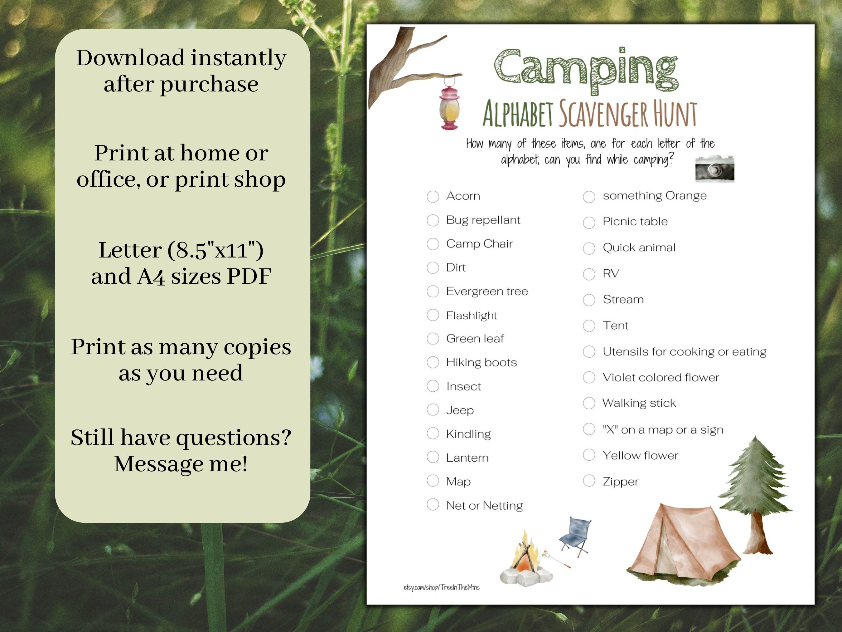 Camping Scavenger Hunt, Nature Scavenger Hunt for Kids, Printable ...