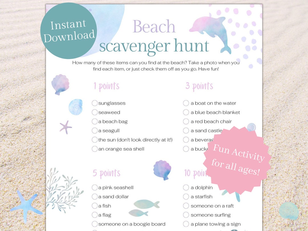 Beach Scavenger Hunt for Teens Tweens and Kids, Photo Scavenger Hunt ...