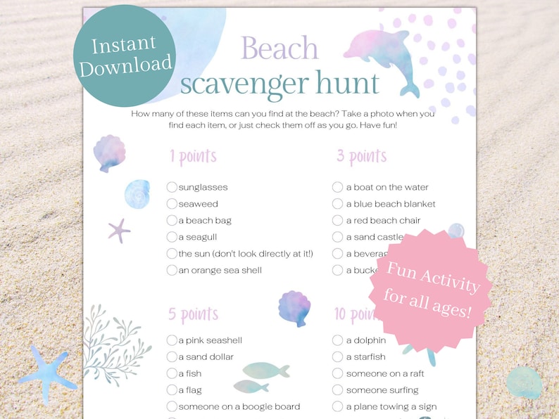Beach Scavenger Hunt for Teens Tweens and Kids, Photo Scavenger Hunt ...