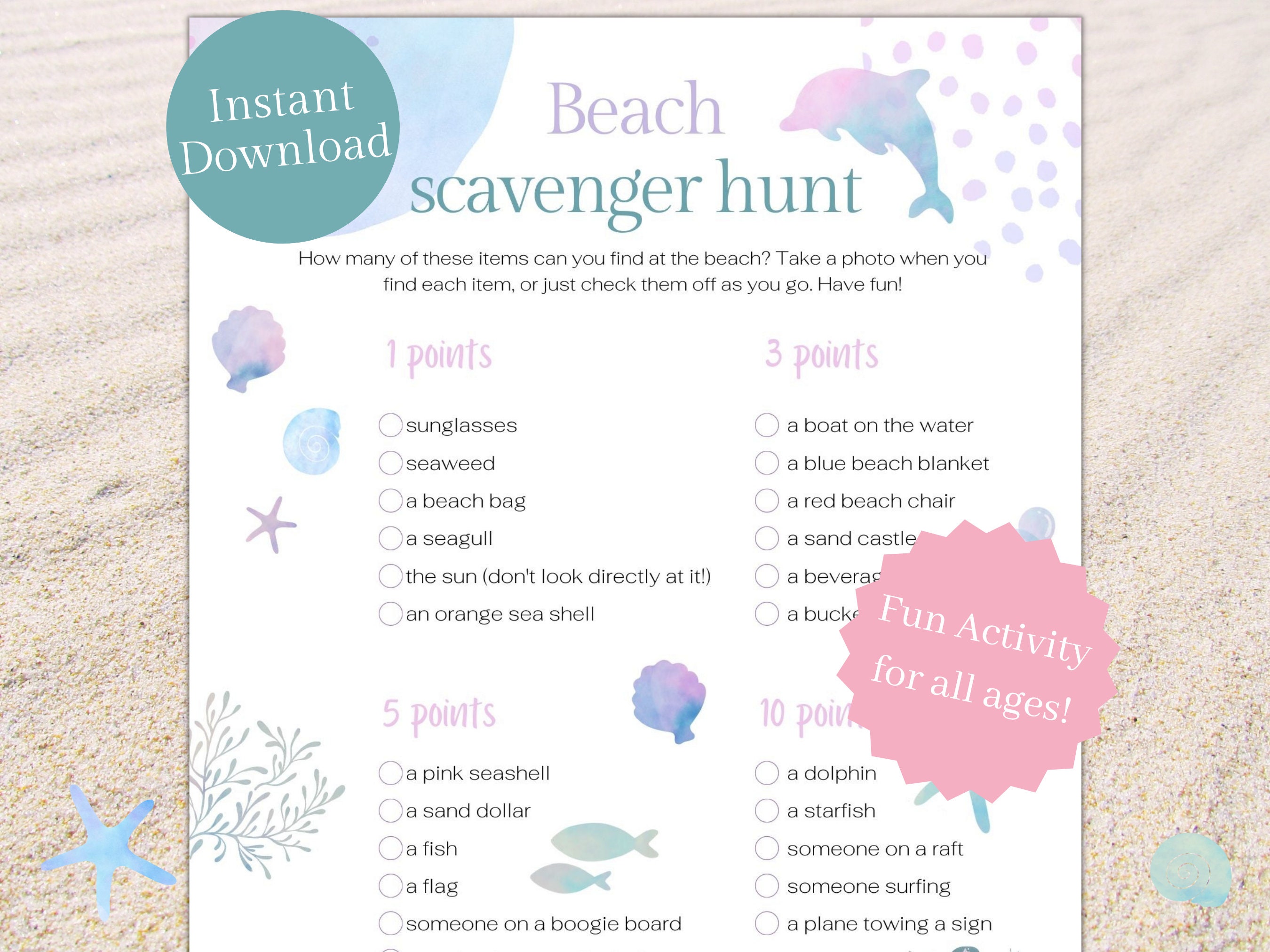 Beach Scavenger Hunt for Teens Tweens and Kids, Photo Scavenger Hunt ...