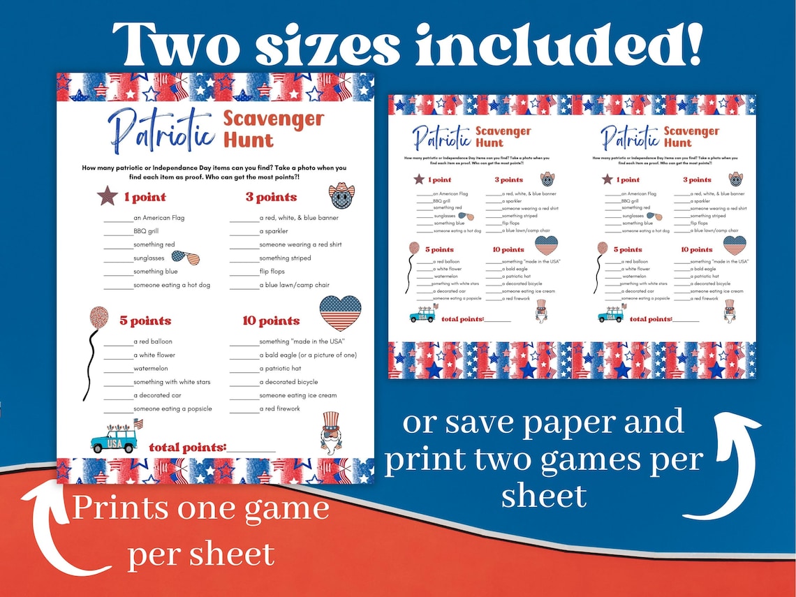 Patriotic Scavenger Hunt Printable July 4th Activity, Patriotic Game ...