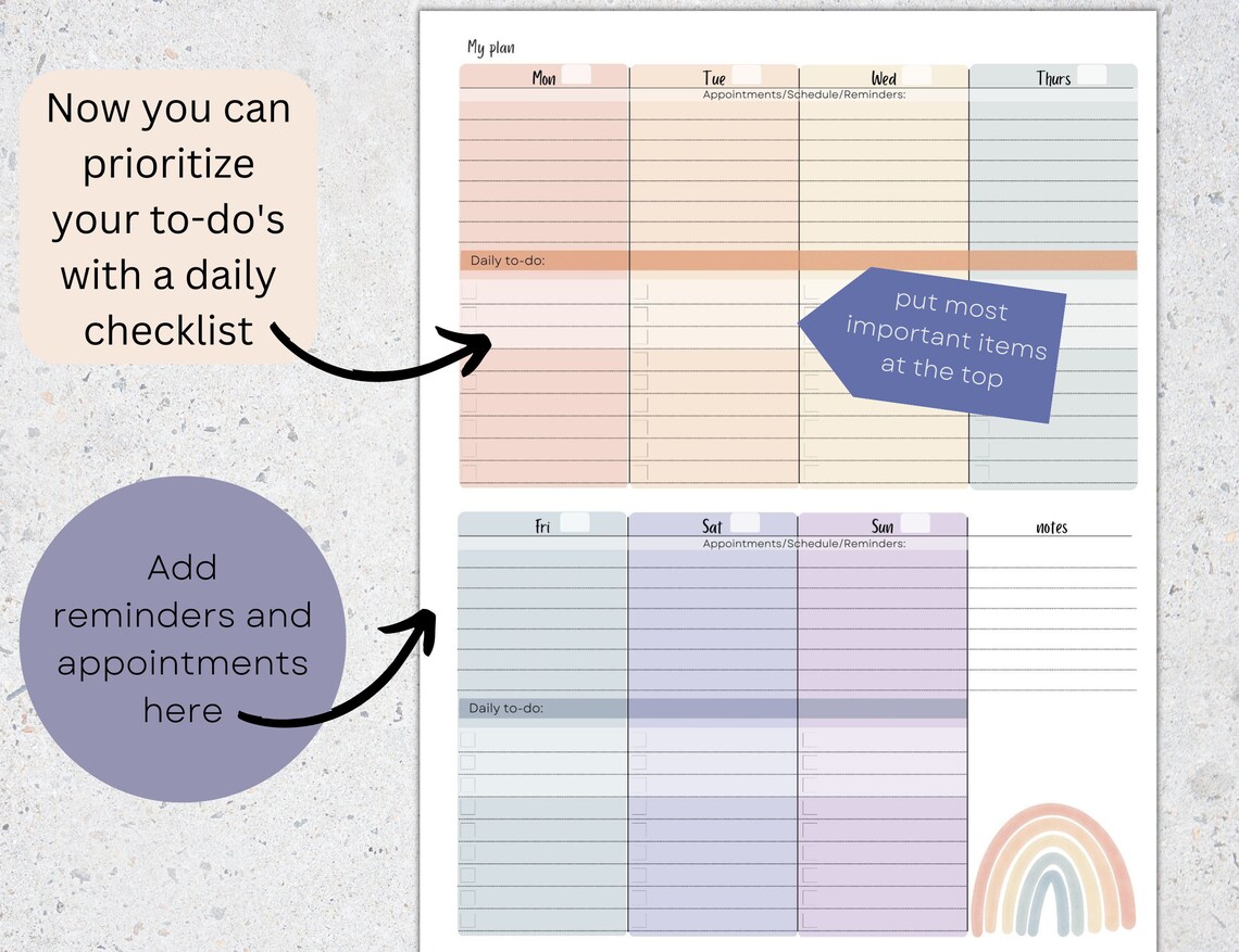 Printable Weekly Planner With Brain Dump and Daily to Do List ...