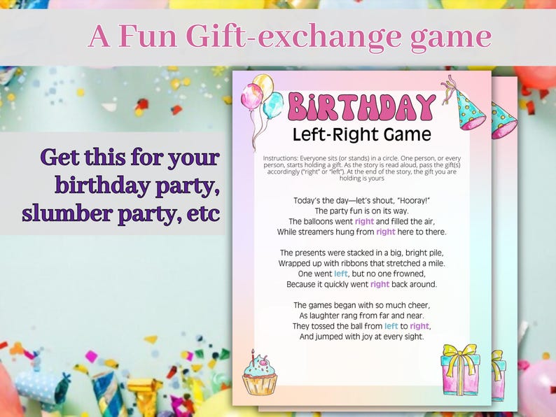 Left Right Birthday Game, Printable Pass the Present Game for Your ...