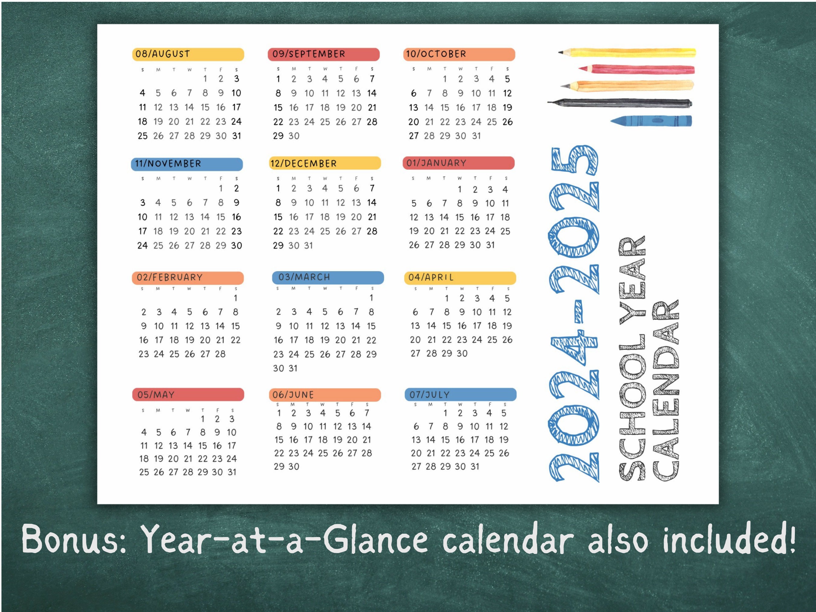 School Year Calendar Printable Academic Year 2024 2025 Calendar, Fridge ...
