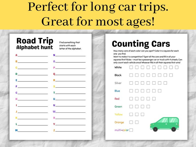 Road Trip Scavenger Hunt, Printable Road Trip Games Set of 8 Kids Games ...