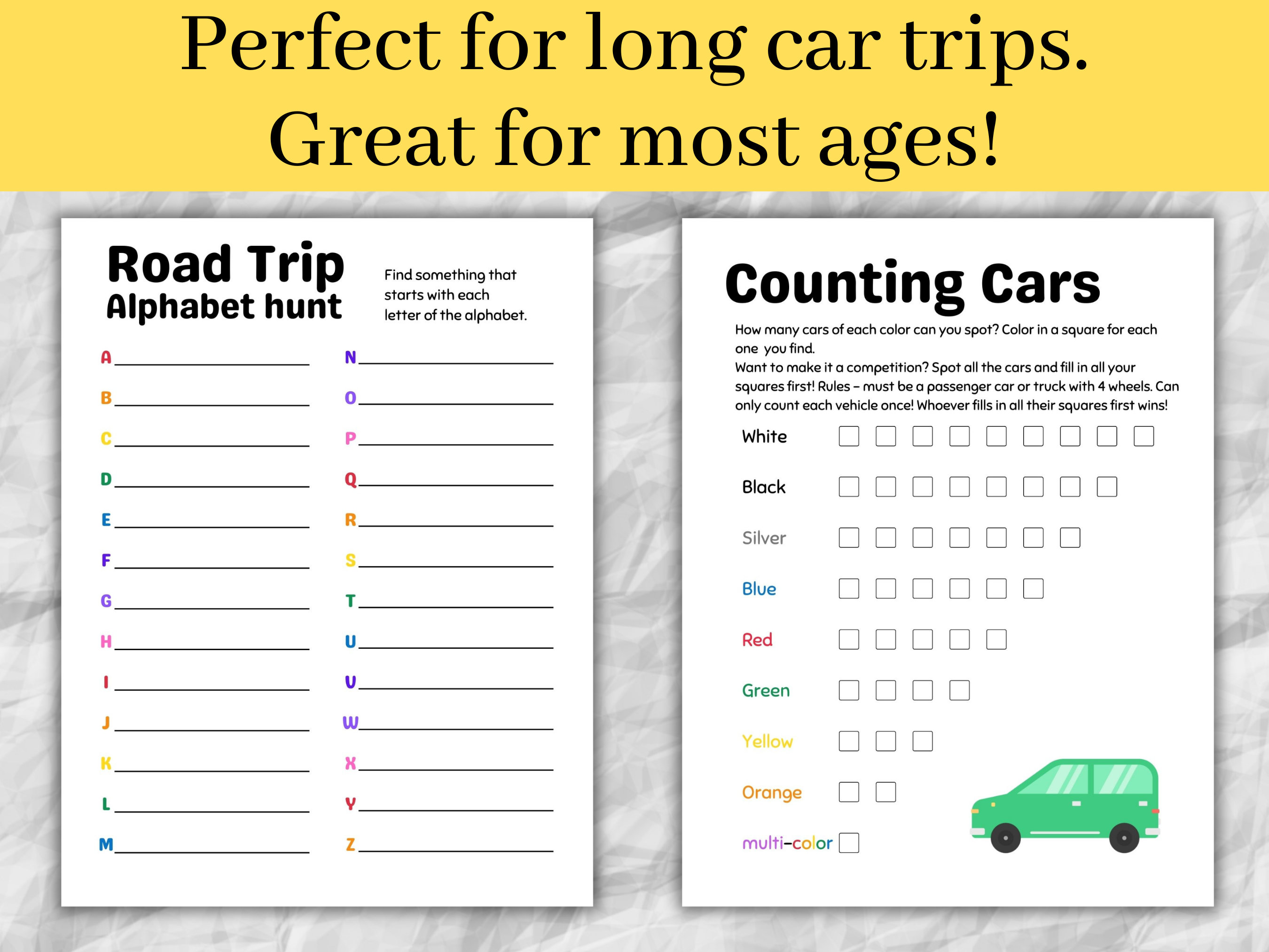Road Trip Scavenger Hunt, Printable Road Trip Games Set of 8 Kids Games ...