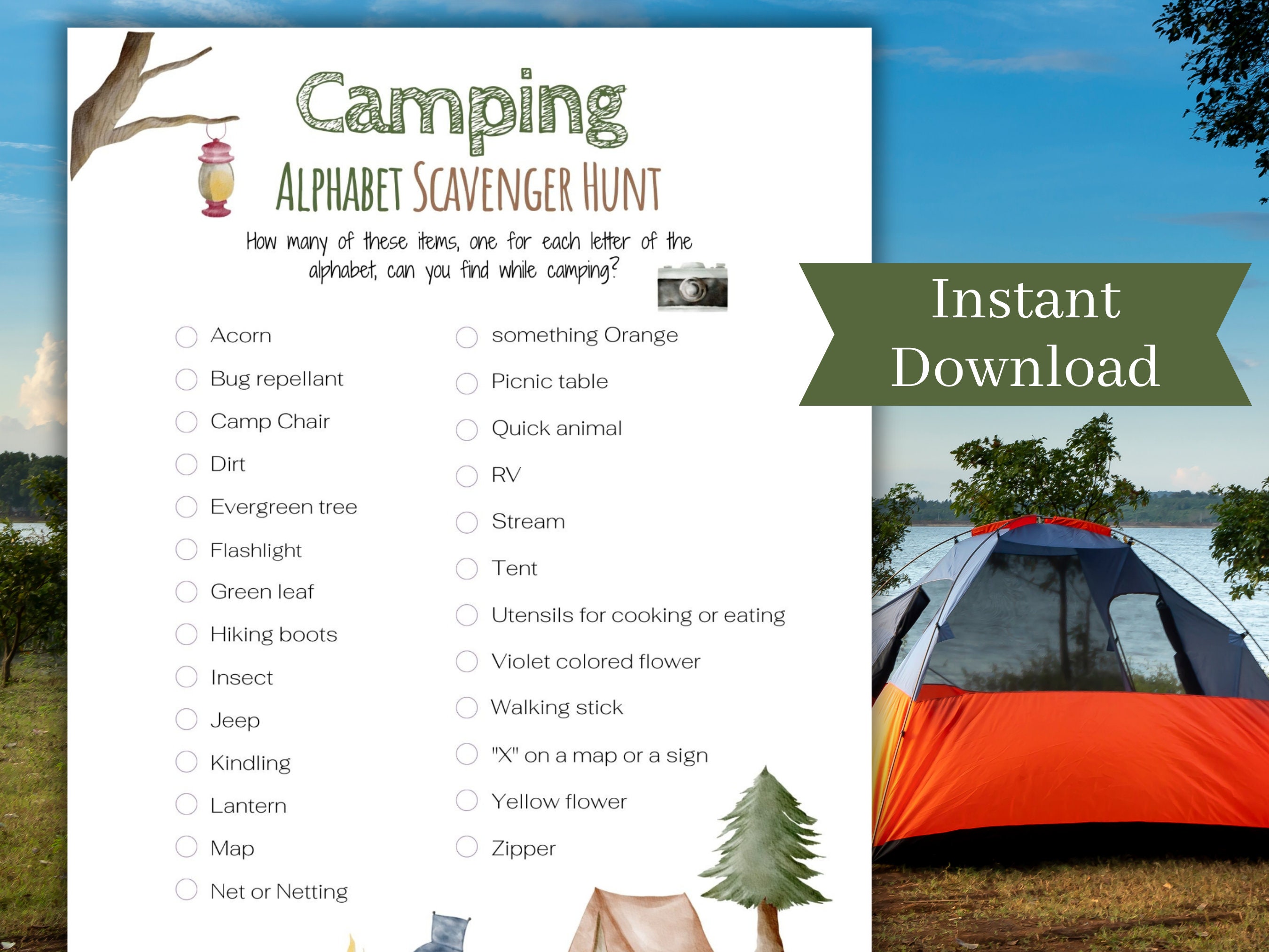 Camping Scavenger Hunt, Nature Scavenger Hunt for Kids, Printable ...