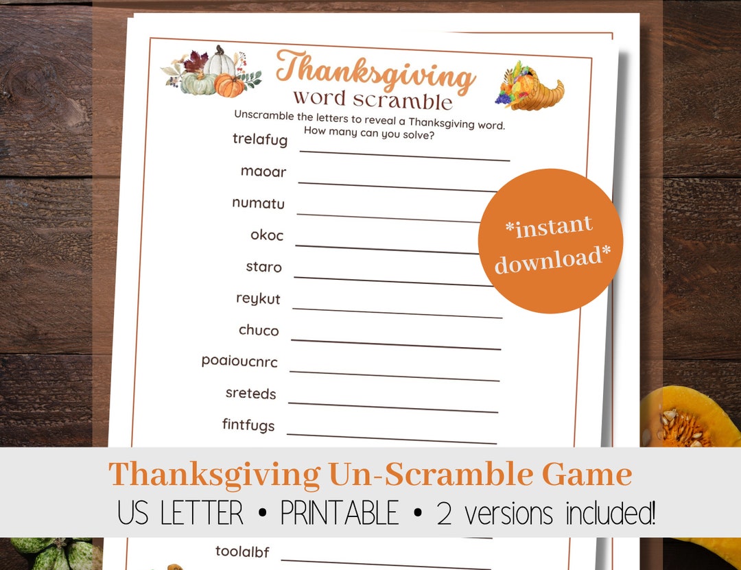 Thanksgiving Game Printable, Unscramble the Thanksgiving Words, Fun for ...
