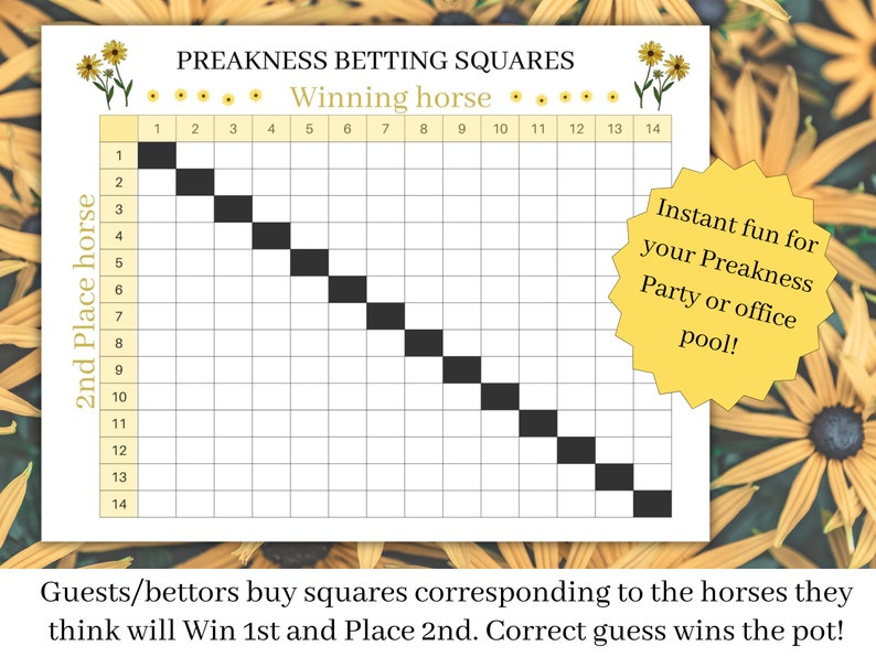 Betting Squares Game Preakness Party Betting Games Race Horse Betting ...