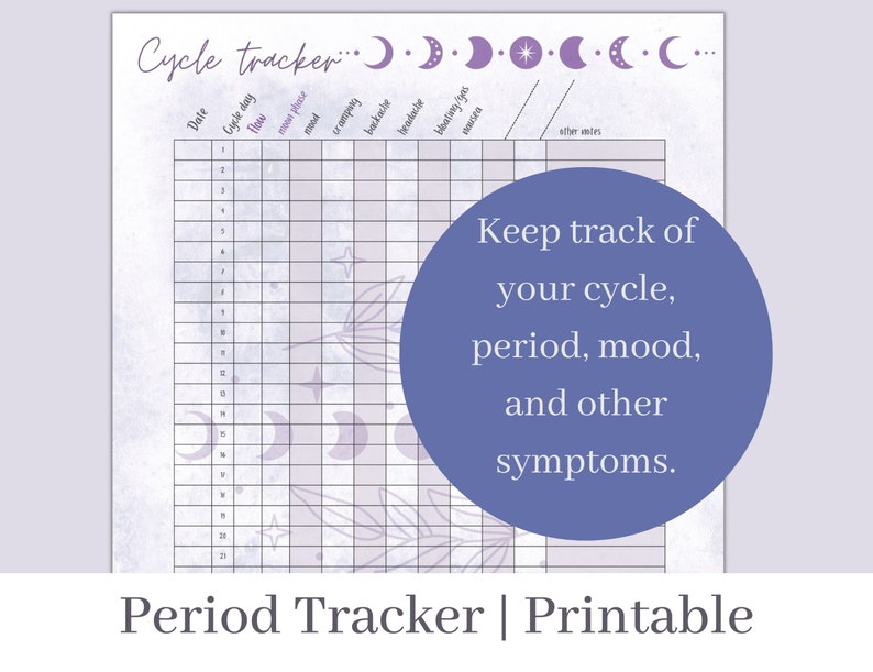Period Tracker Printable Lunar Calendar 2024, Mood and Moon Tracker Monthly Menstrual Cycle ...