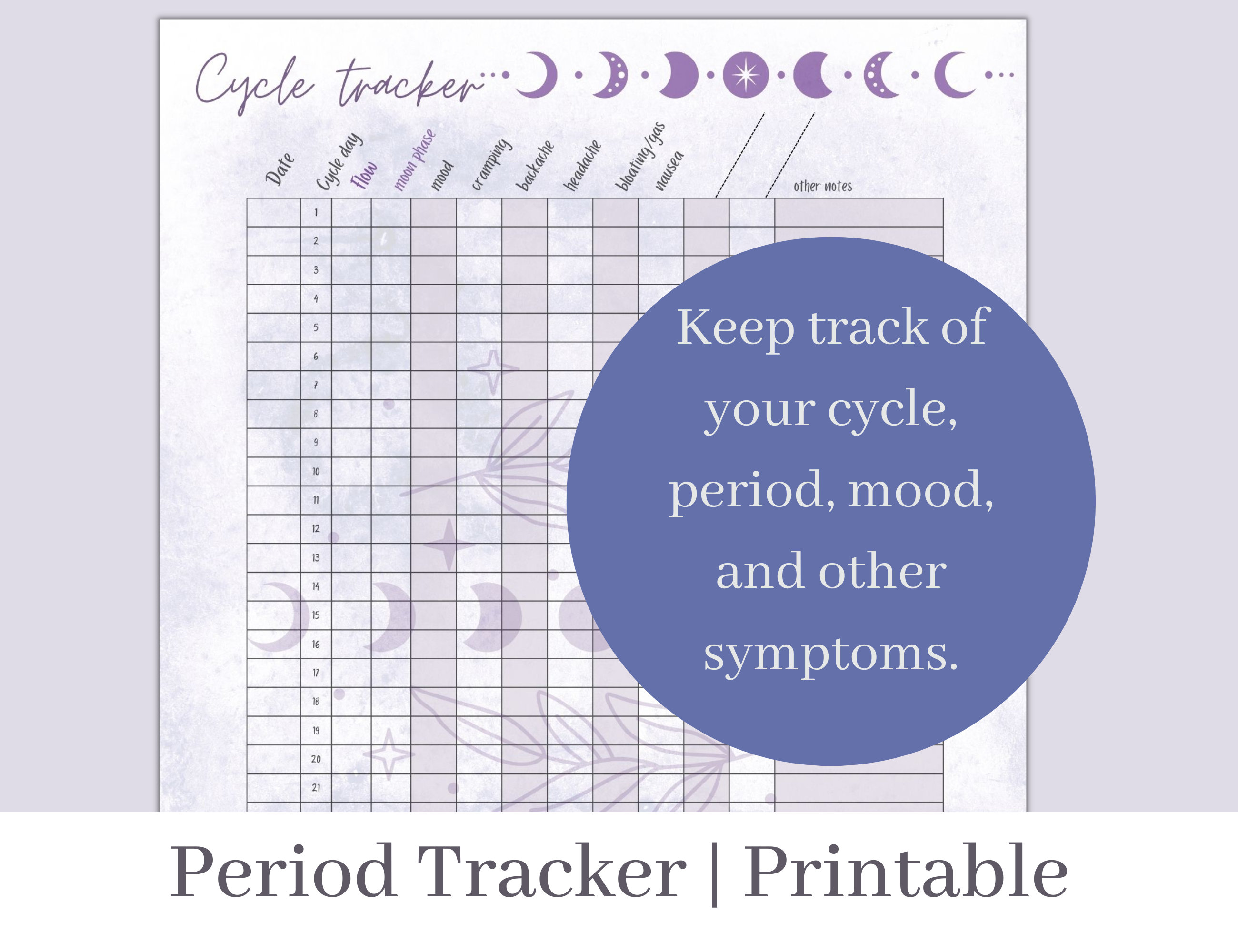 Period Tracker Printable Lunar Calendar 2024, Mood and Moon Tracker ...