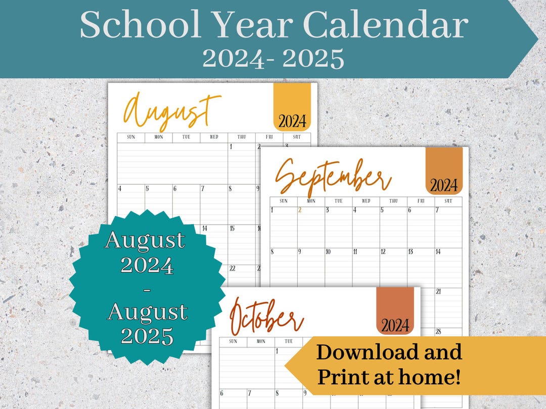 School Year Calendar for Academic Year 2024-2025, Printable Fridge ...