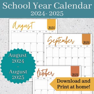 School Year Calendar for Academic Year 2024-2025, Printable Fridge ...