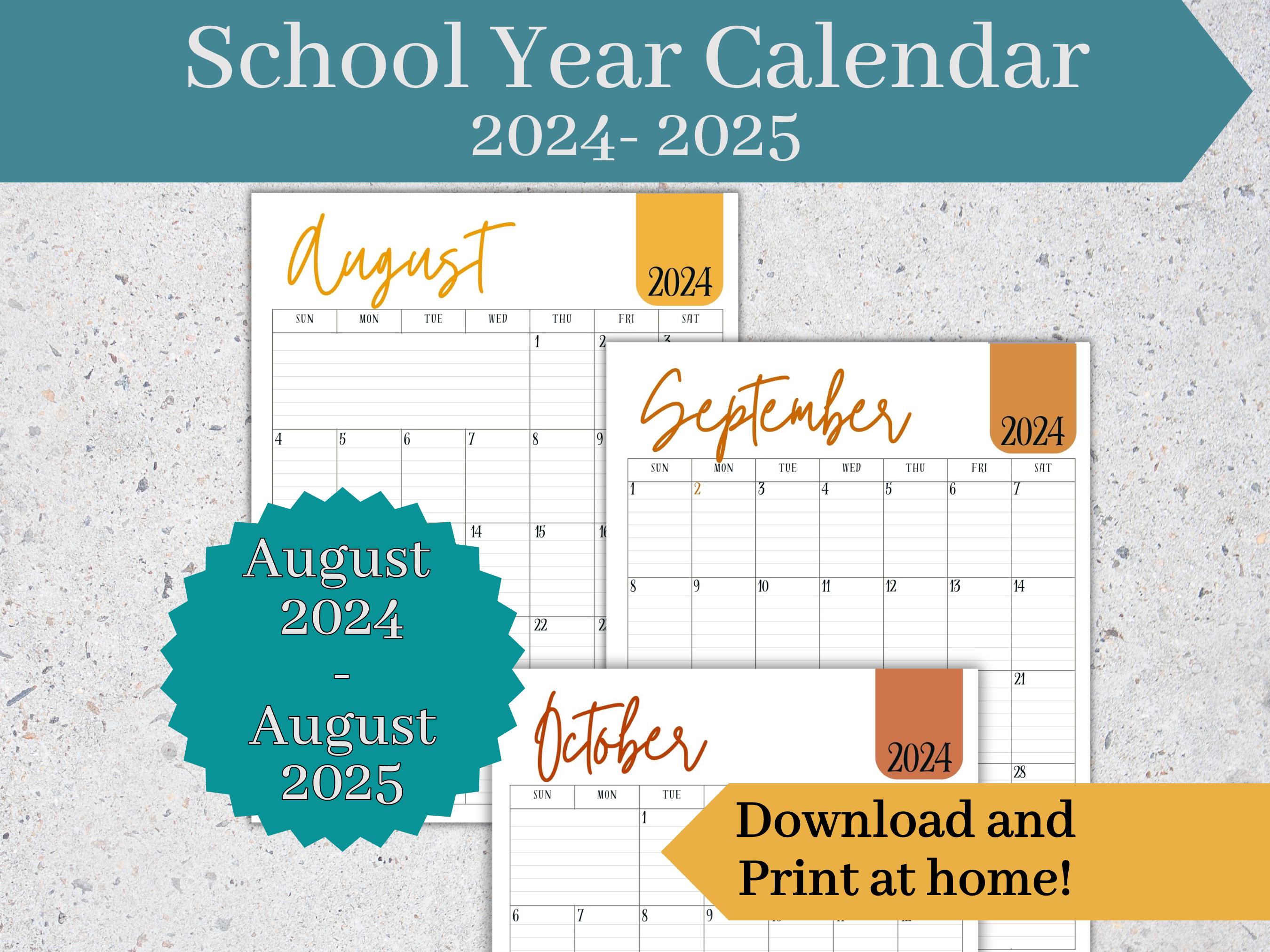 School Year Calendar for Academic Year 2024-2025, Printable Fridge ...