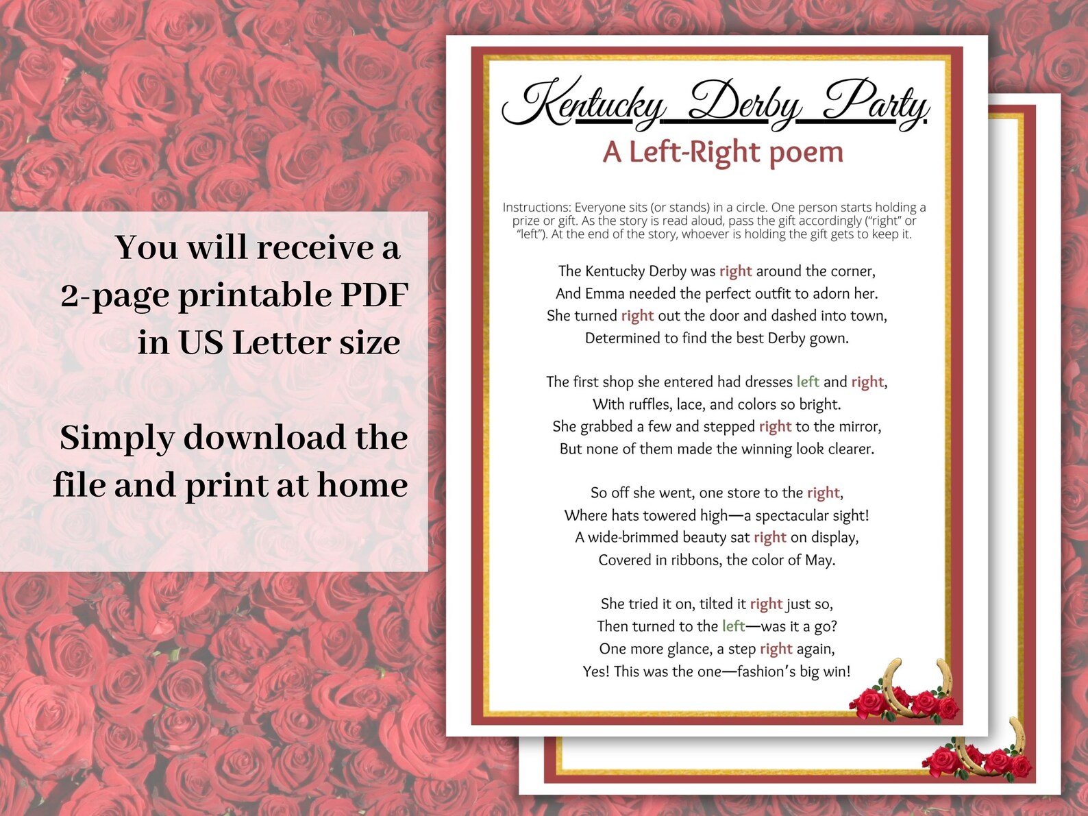 Left Right Derby Party Game, Printable Pass the Prize Game, Left Right ...