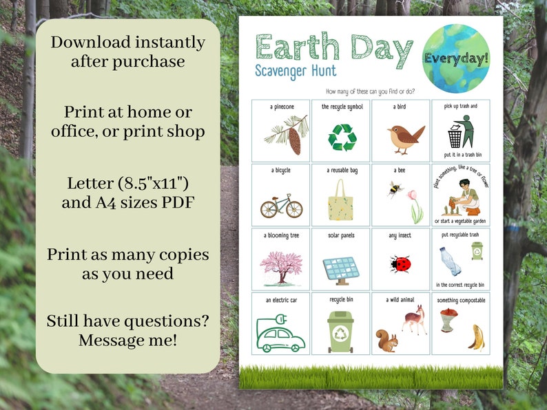 Earth Day Scavenger Hunt, Printable Outdoor Scavenger Hunt for Kids ...