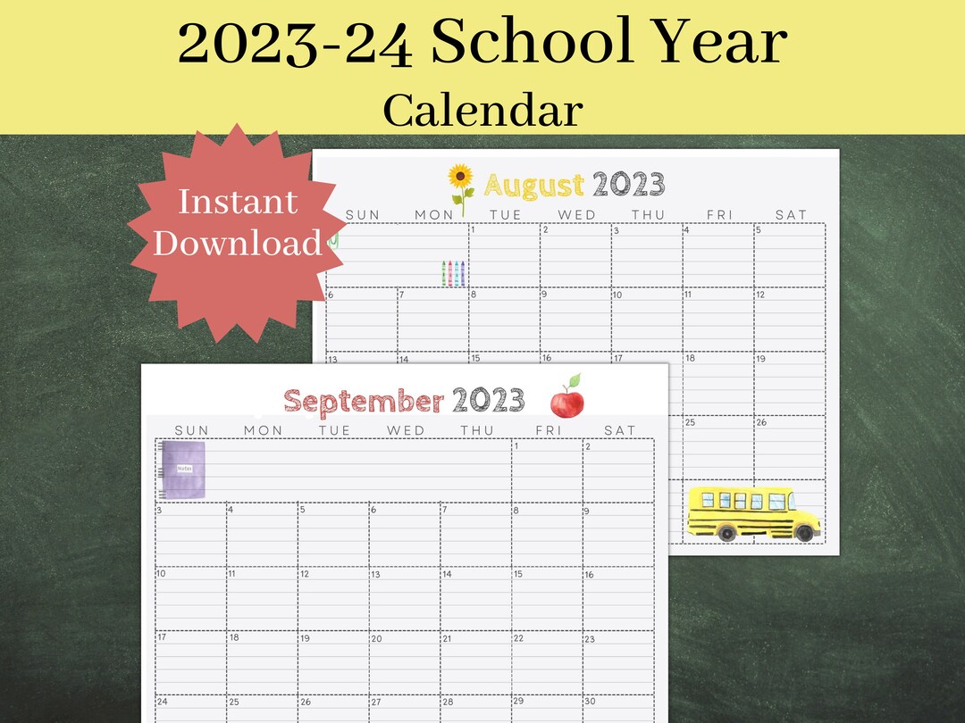 School Year Calendar 2023-2024 Printable Monthly Fridge - Etsy 日本