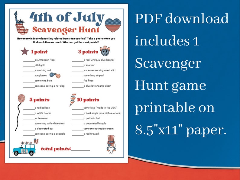 4th of July Scavenger Hunt Printable Independence Day Activity, July ...