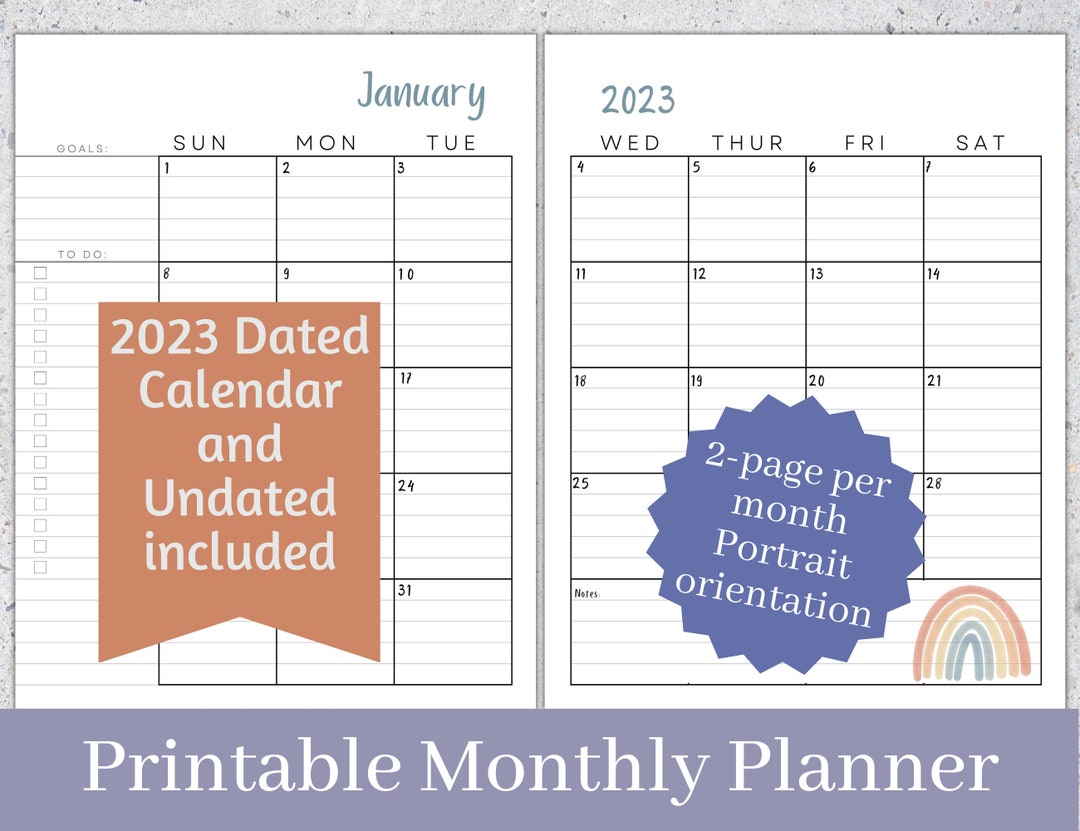 2023 Calendar Monthly Planner Printable - Etsy