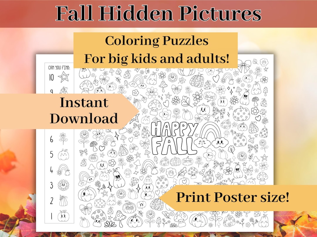 Fall Hidden Objects Coloring Puzzle Poster, Thanksgiving Search and ...
