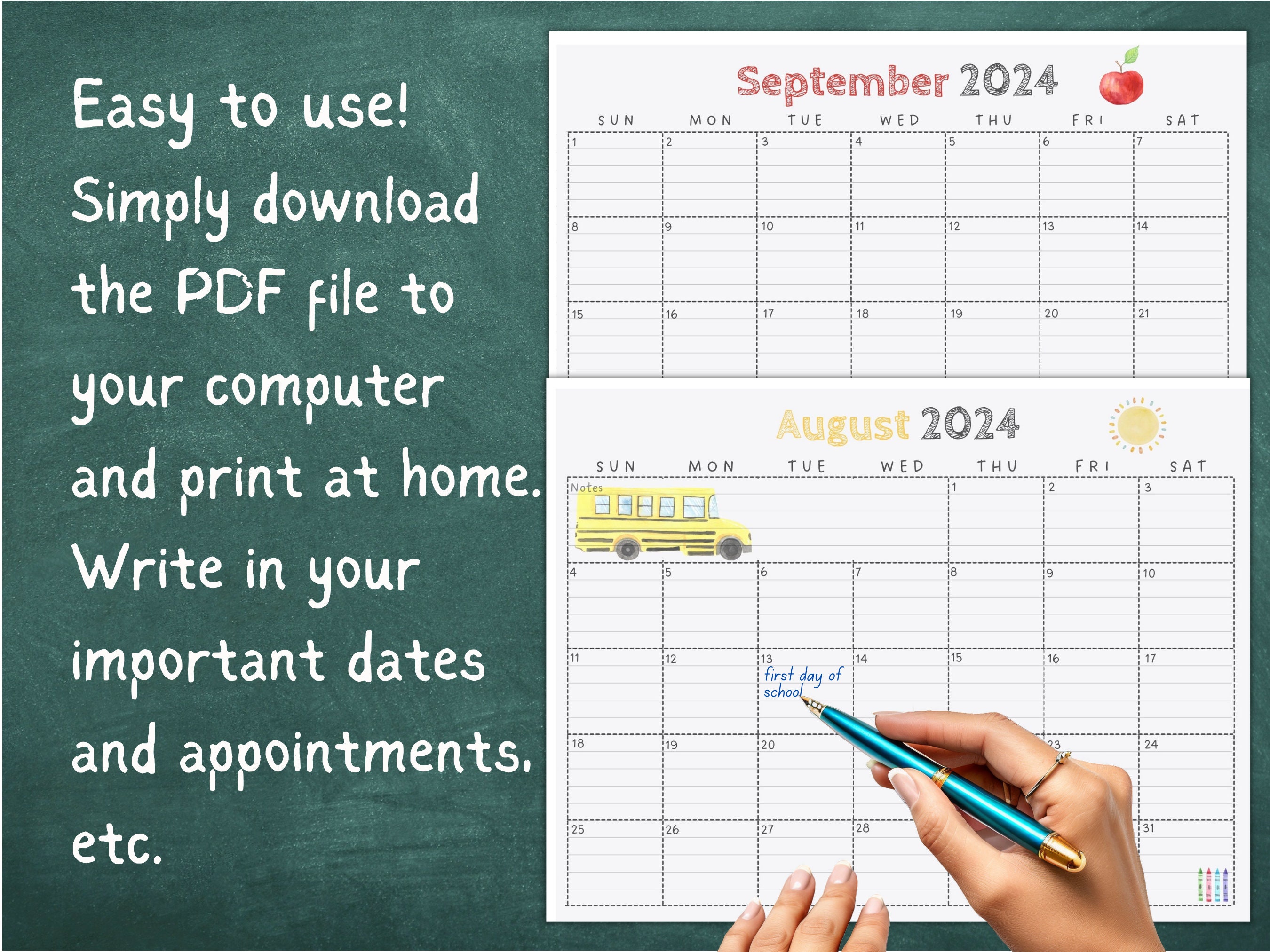 School Year Calendar Printable Academic Year 2024 2025 Calendar, Fridge ...