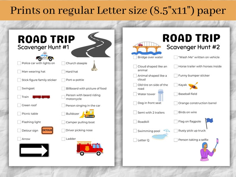 Road Trip Scavenger Hunt, Printable Road Trip Games Set of 8 Kids Games ...