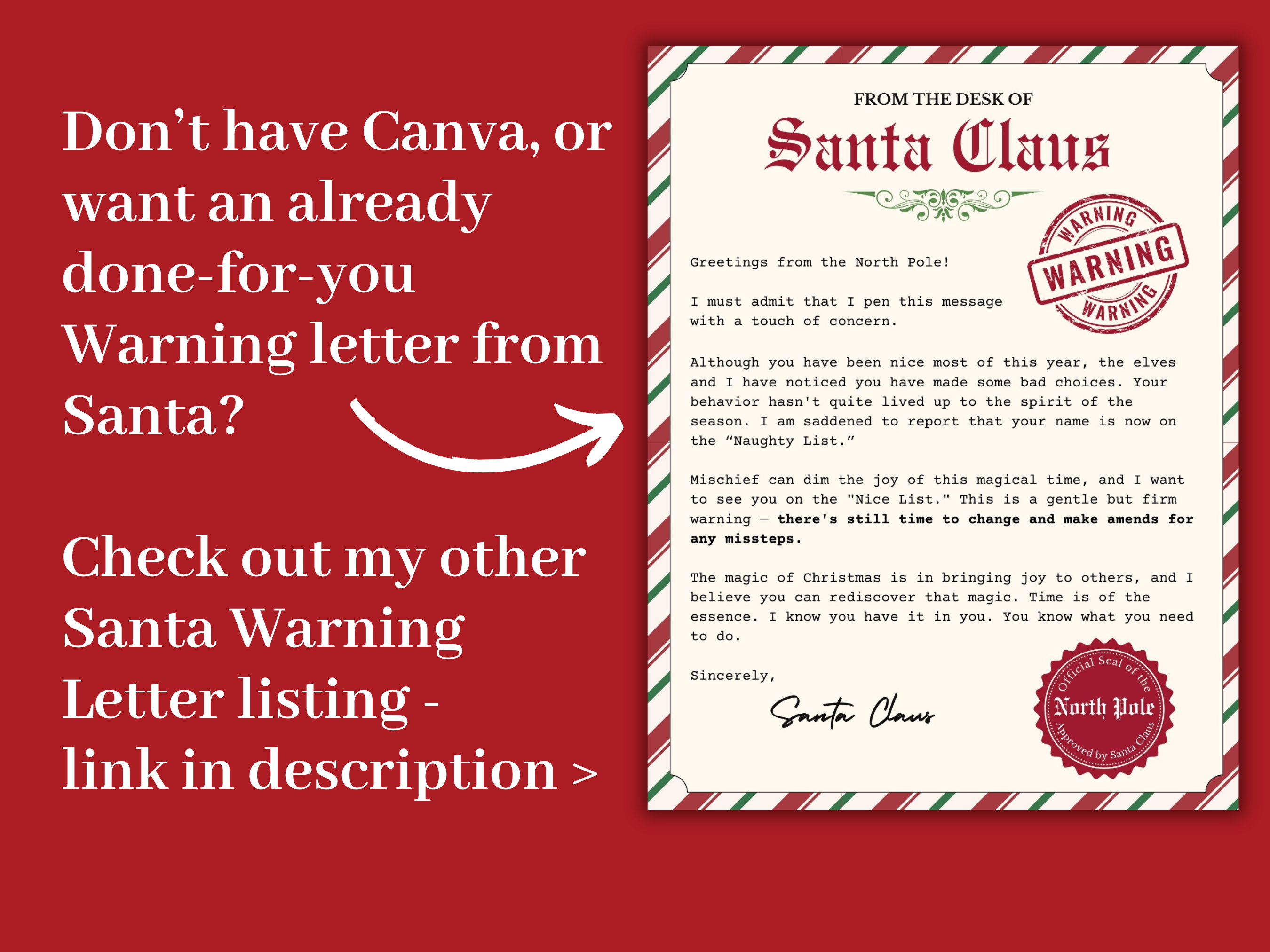 EDITABLE Santa Warning Letter, Naughty List Letter From Santa, Santa ...
