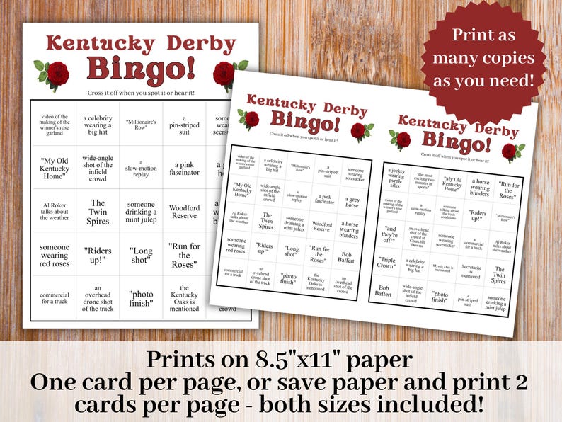 Derby Party Bingo for Your 2025 Kentucky Derby Watch Party, Kentucky ...