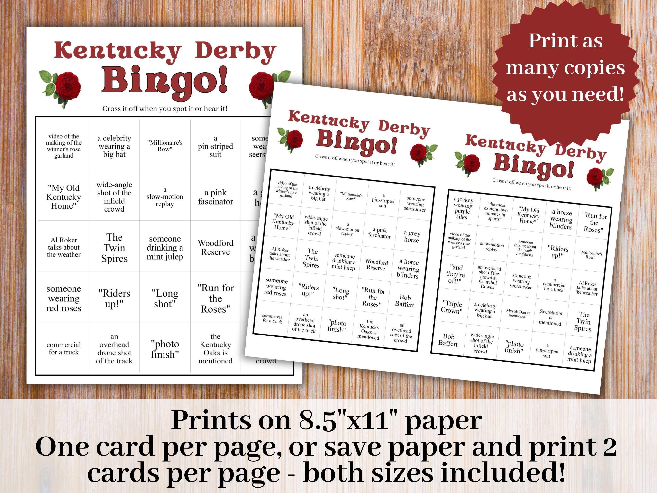 Derby Party Bingo for Your 2025 Kentucky Derby Watch Party, Kentucky ...