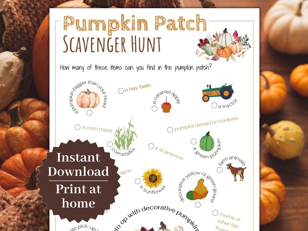 Pumpkin Patch Scavenger Hunt for Kids Printable Fall Scavenger Hunt ...