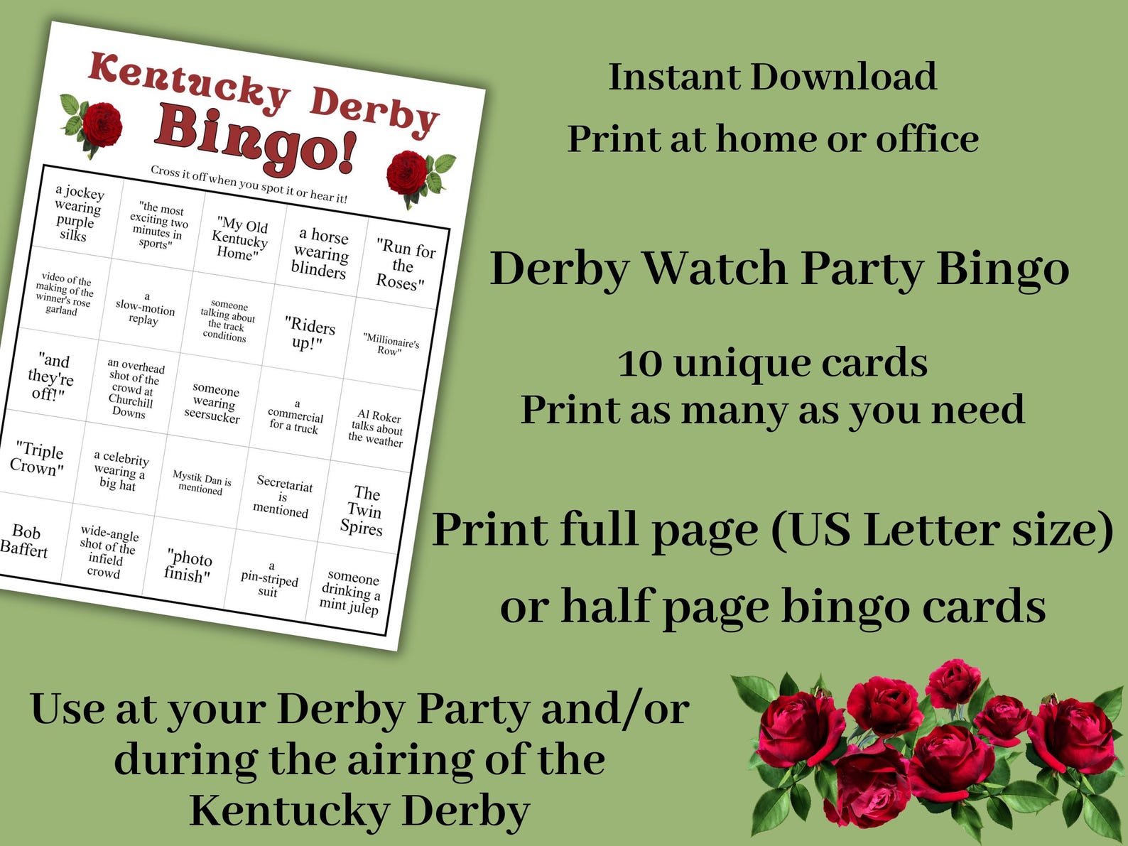 Derby Party Bingo for Your 2025 Kentucky Derby Watch Party, Kentucky ...