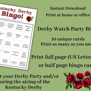Derby Party Bingo for Your 2025 Kentucky Derby Watch Party, Kentucky ...