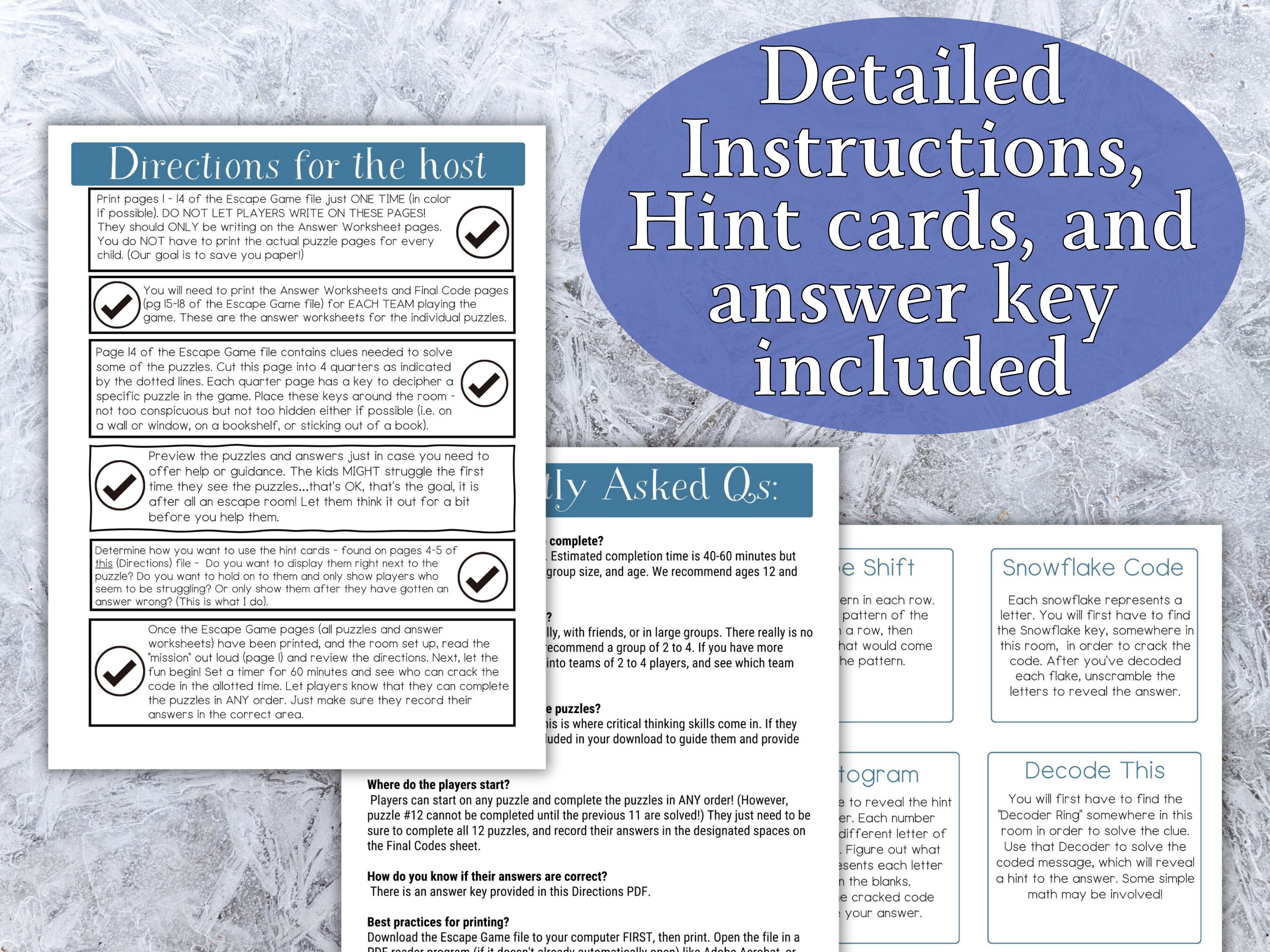 Winter Escape Room for Teens Tweens, Printable Escape Room Kit, Escape ...