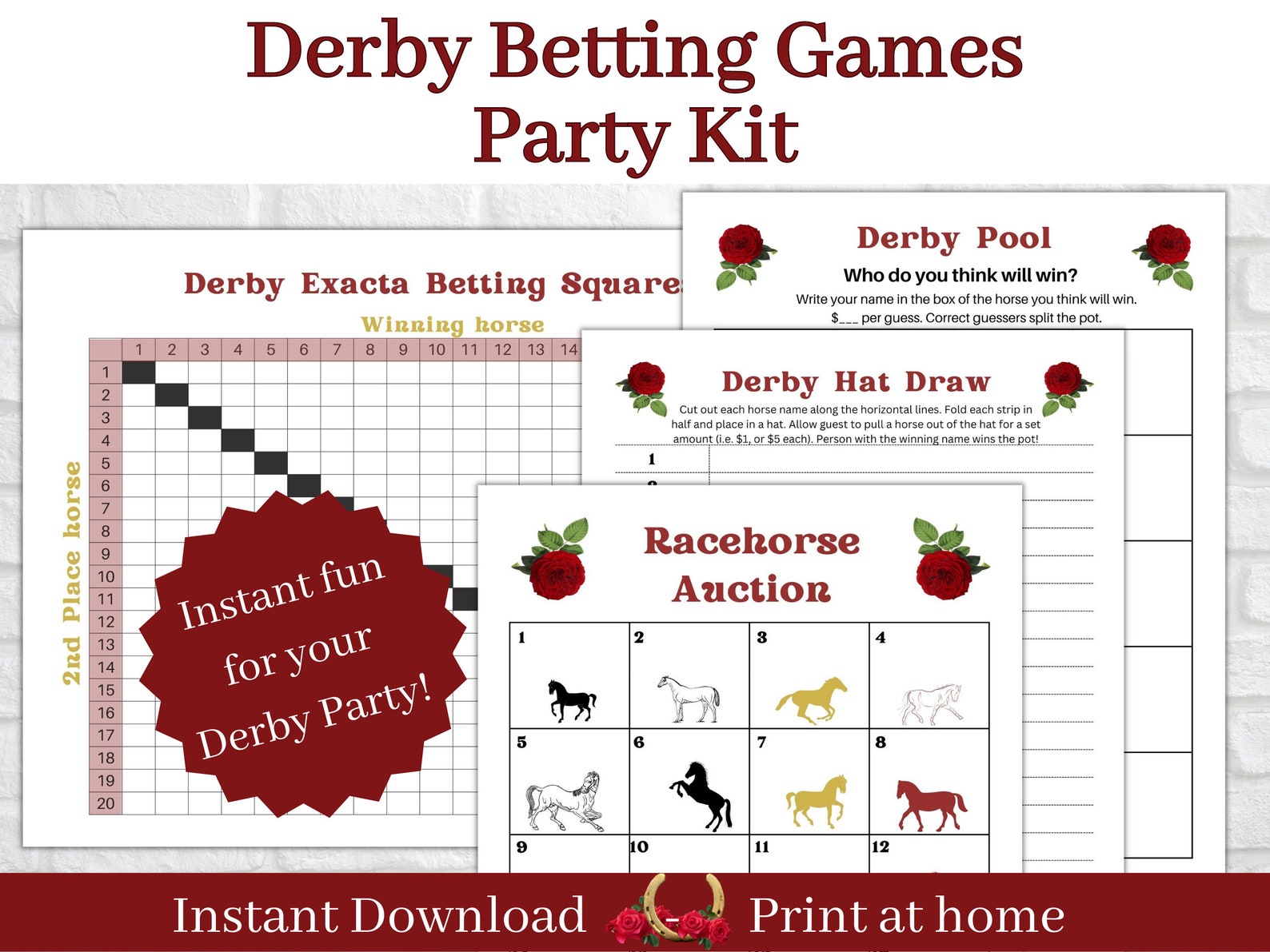 Derby Party Games Kit, Printable Derby Betting Games, 4 Different ...