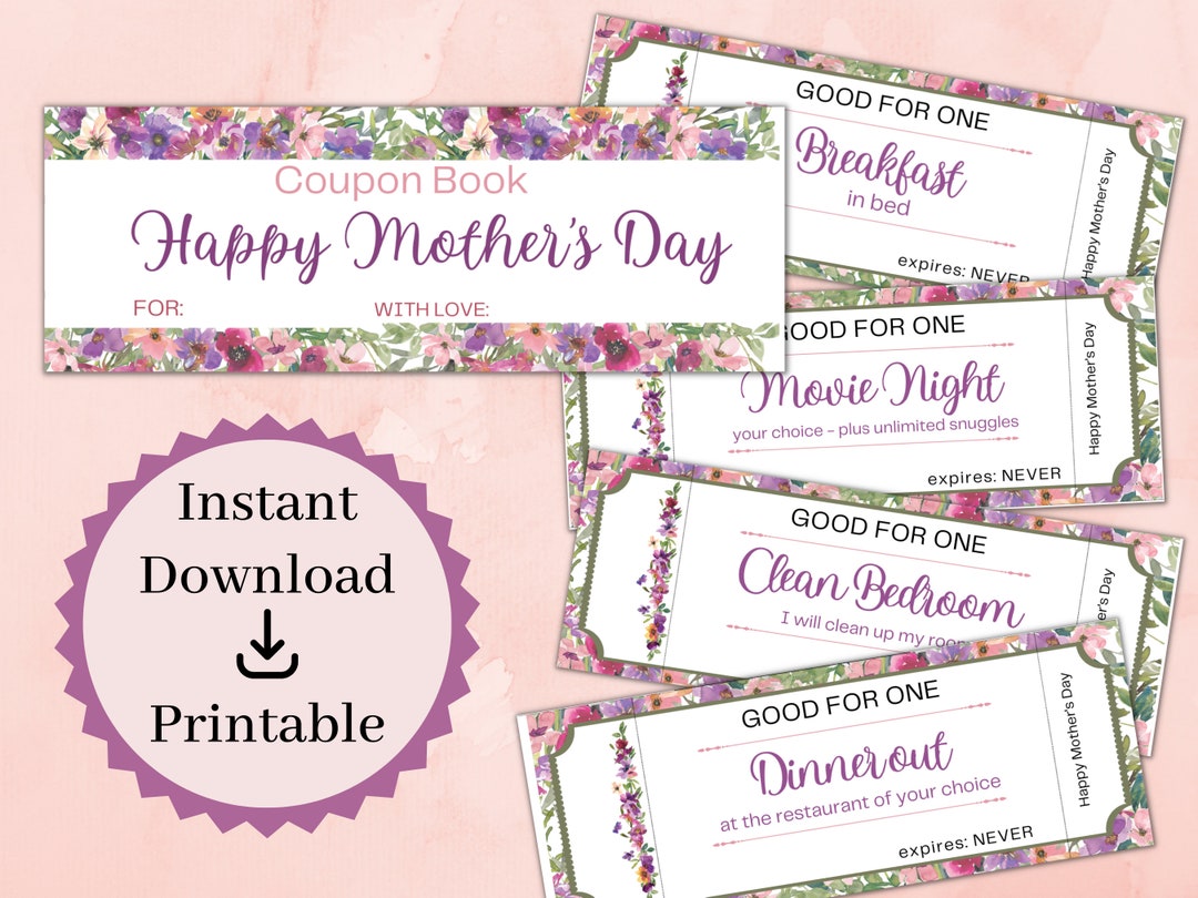 Mothers Day Coupons Printable, Mother's Day Gift Voucher, Last Minute ...