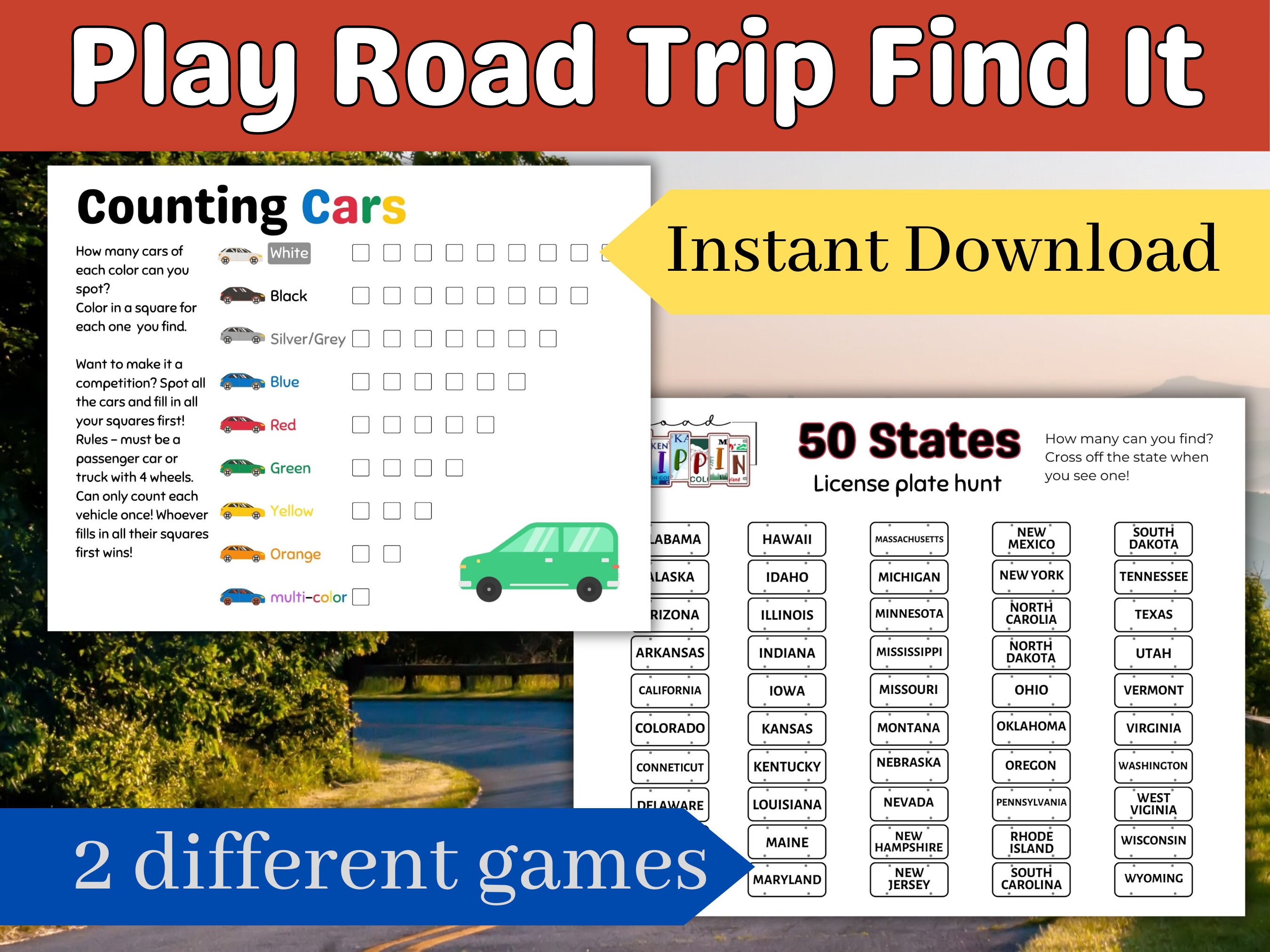 Road Trip Games, Car Scavenger Hunt, 2 Printable Games to Play in the ...