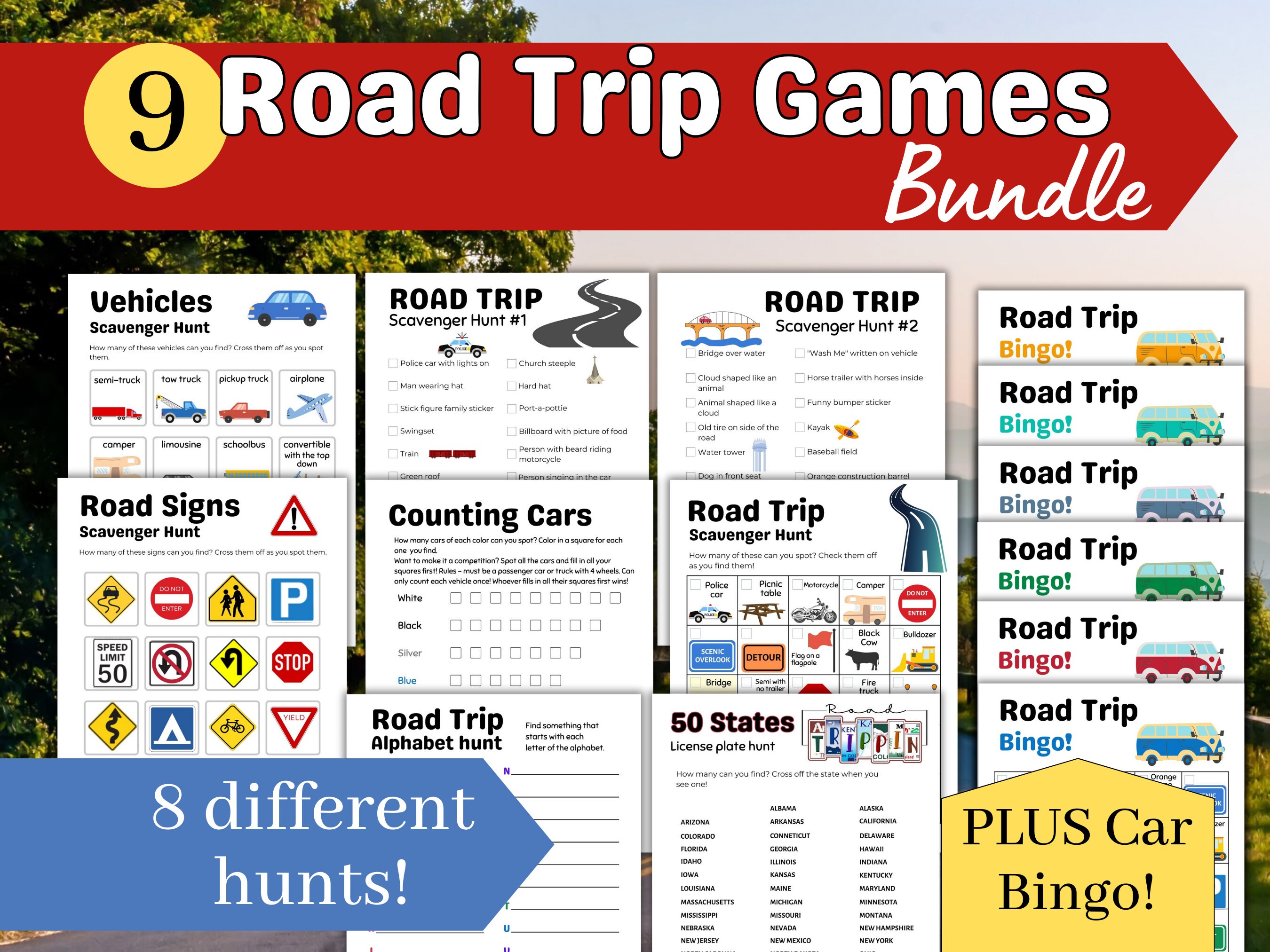 Road Trip Games Bundle 9 Different Scavenger Hunt Games, Road Trip ...