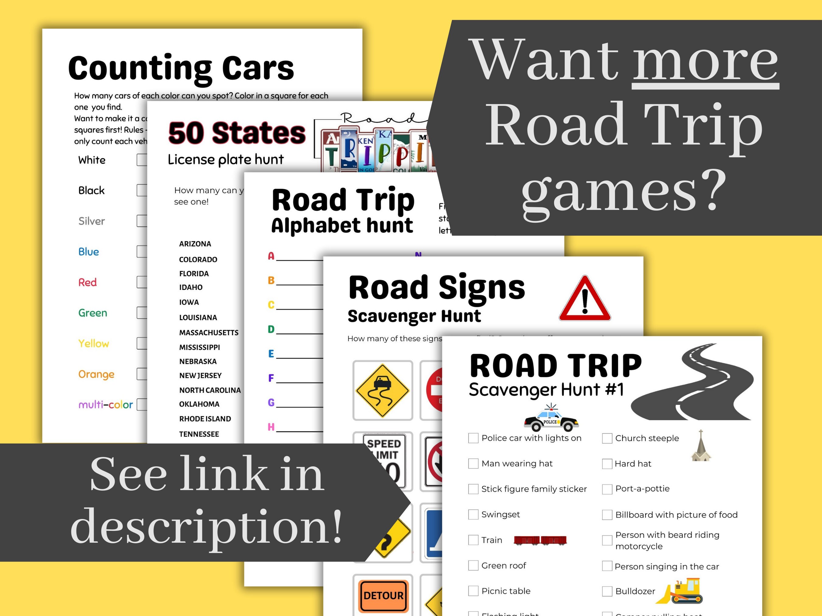 Road Trip Games, Car Scavenger Hunt, 2 Printable Games to Play in the ...