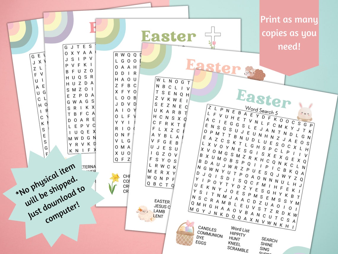 Easter Word Search Puzzles 5 Word Searches Plus Answer Key - Etsy