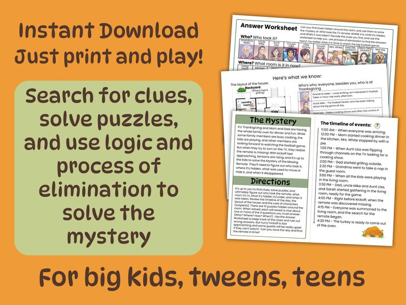 Thanksgiving Scavenger Hunt for Kids, Thanksgiving Escape Room Game for ...