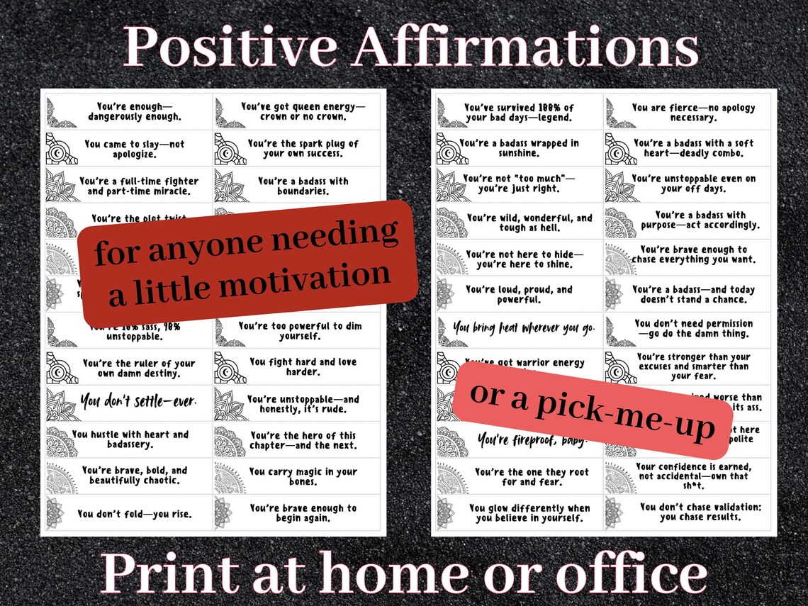 Sweary Affirmations for Badass Women, Printable Positive Motivational ...
