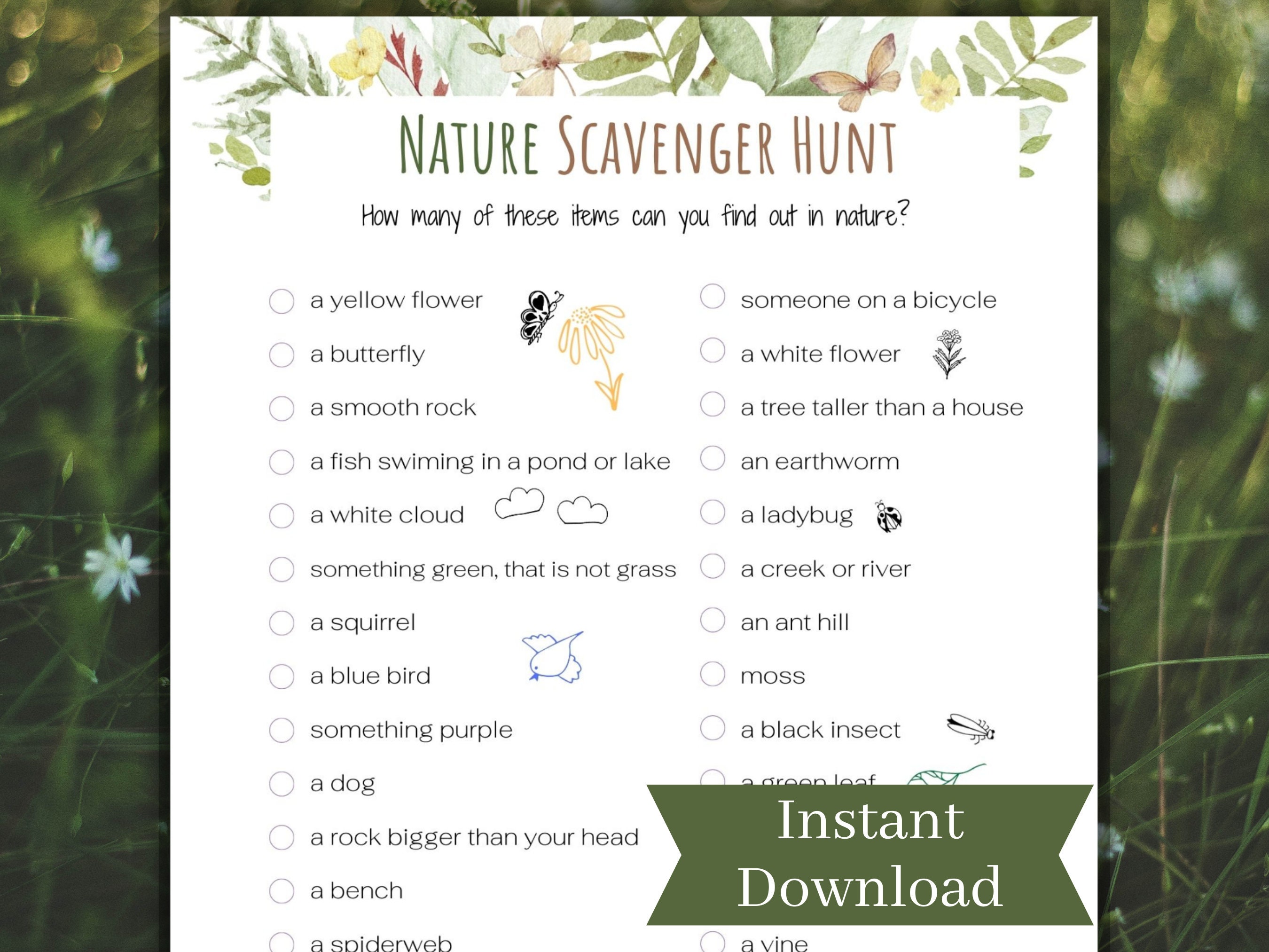 Nature Scavenger Hunt, Printable Outdoor Scavenger Hunt for Kids Tweens ...