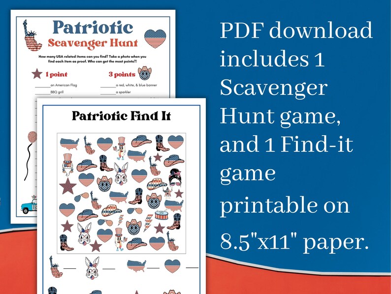 Patriotic Scavenger Hunt Printable Veterans Day Activity, Patriotic ...