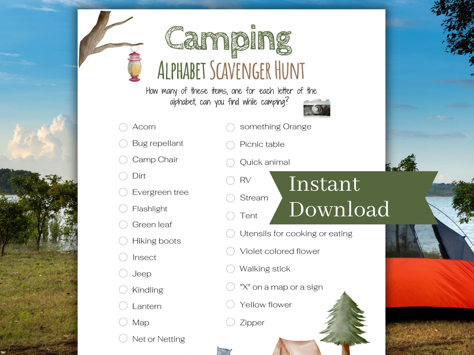 Camping Scavenger Hunt, Nature Scavenger Hunt for Kids, Printable ...