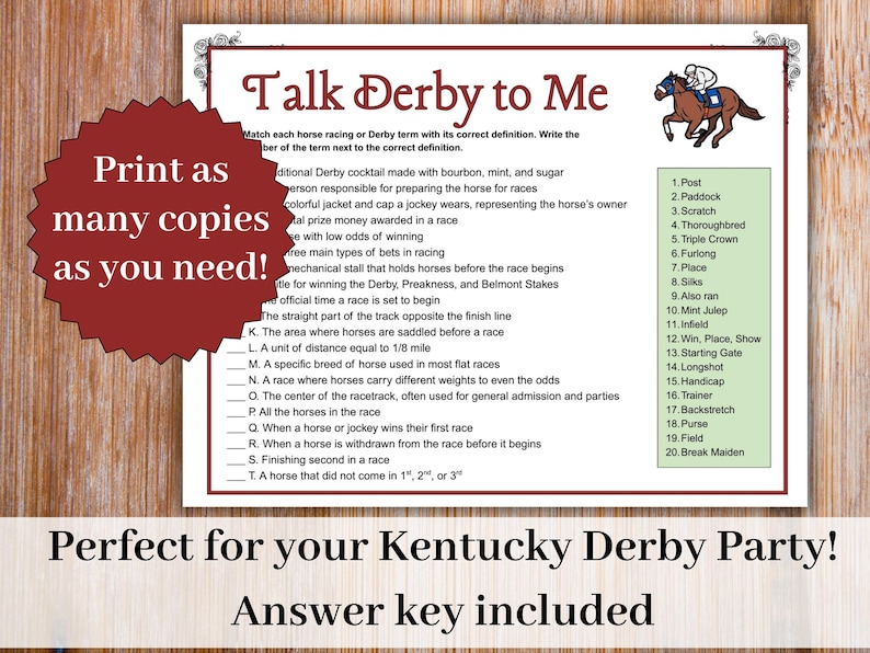 Derby Party Game, Printable Game for Your Kentucky Derby Party, Talk ...