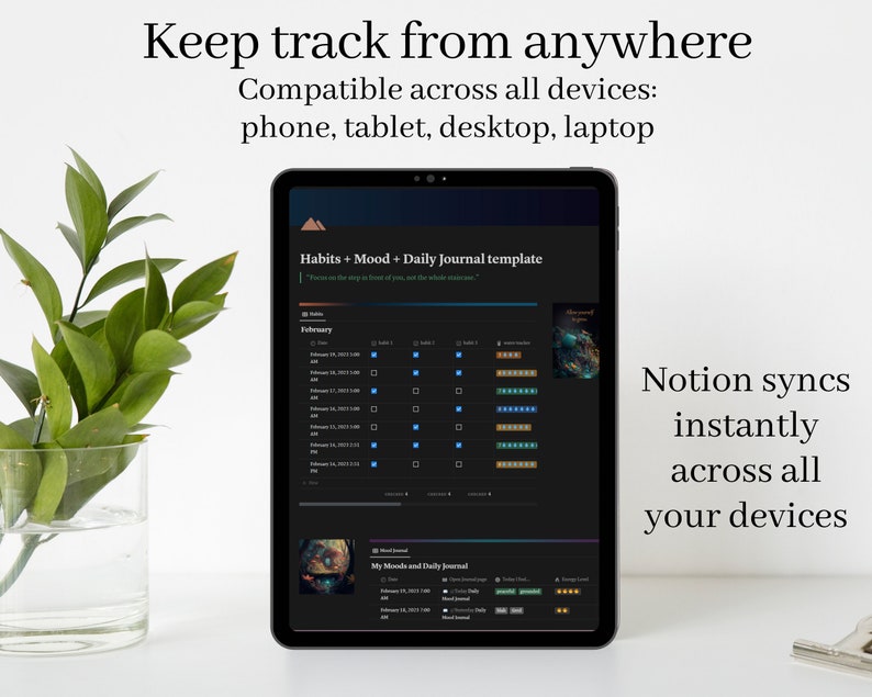 Notion Template for Habit Tracker & Mood Journal Dark Mode Aesthetic ...