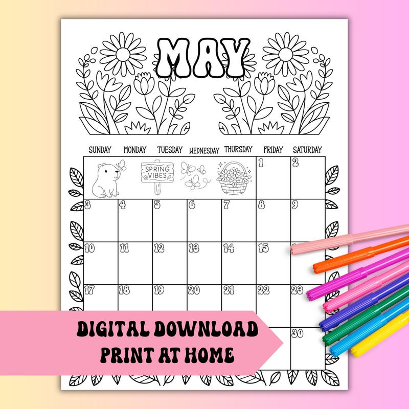 Cute May Calendar - Etsy