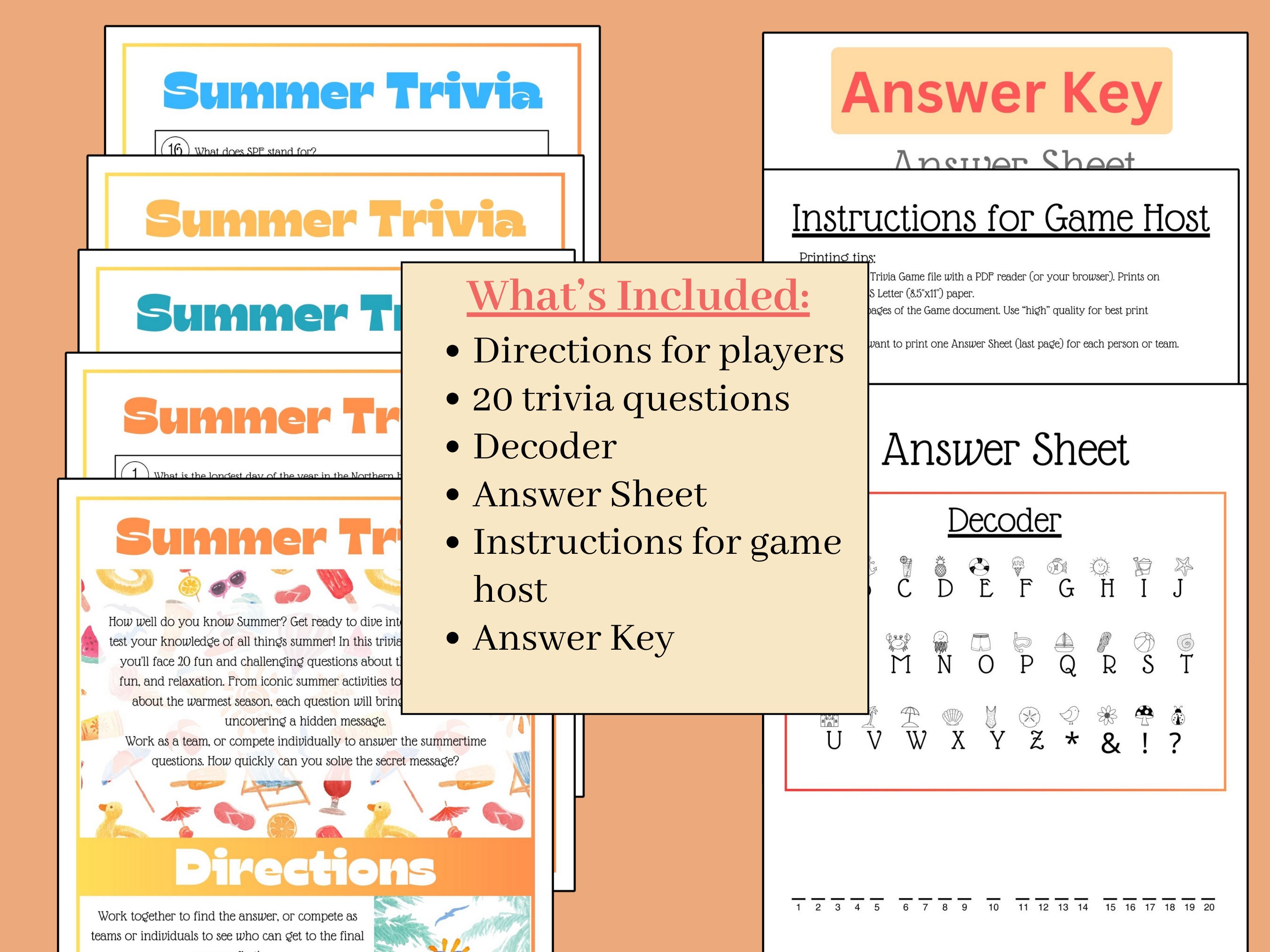 Summer Trivia Game Printable Party Game for Tweens Teens Adults, Summer ...